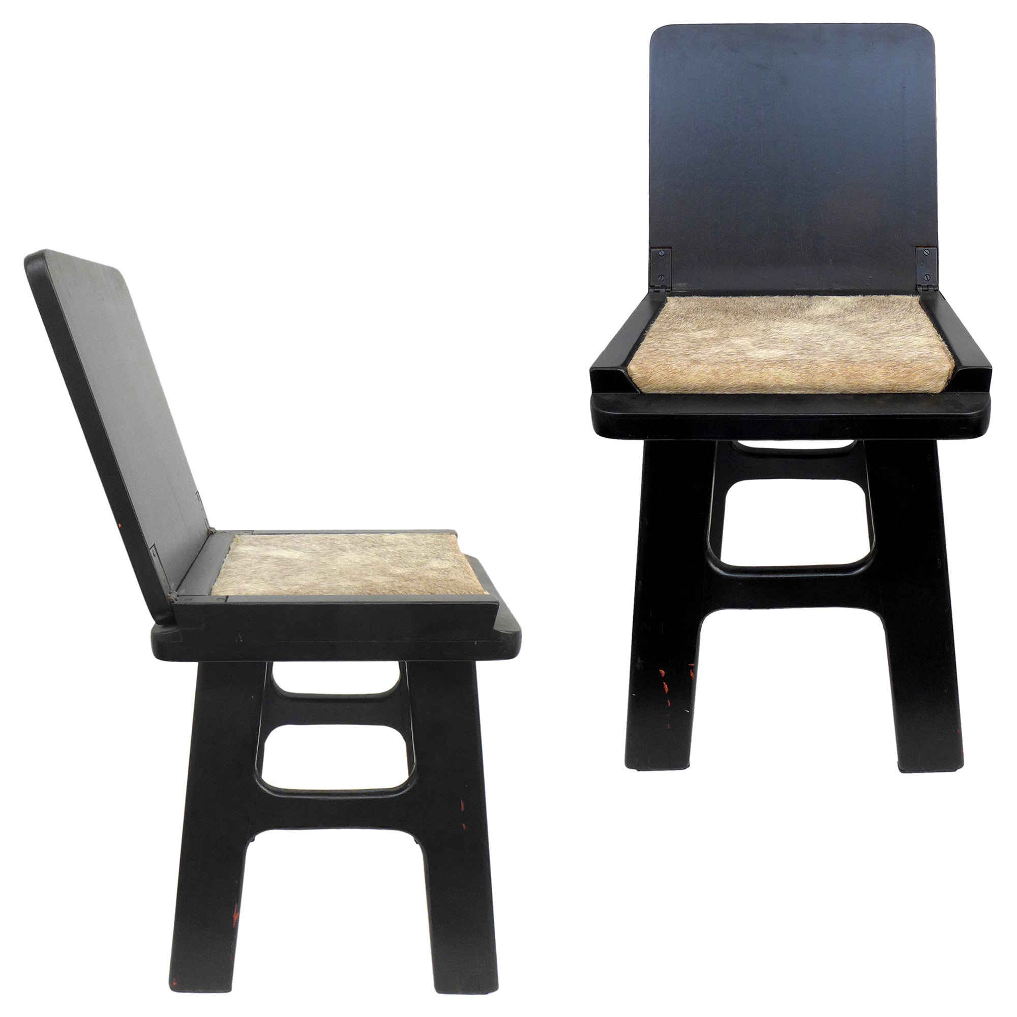Pair of Italian Enameled Wood with Cowhide Convertible Chairs/Stools ...